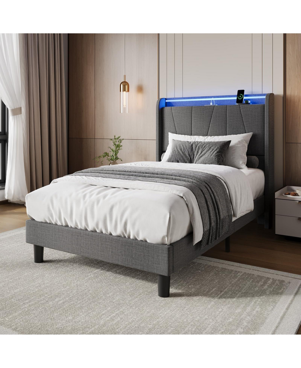 Click here for gaomon Twin Size Bed Frame with Charging Station a... prices