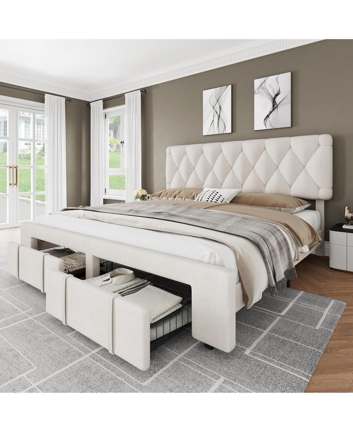 Click here for Gaomon Size Upholstered Platform Bed Frame with 2... prices