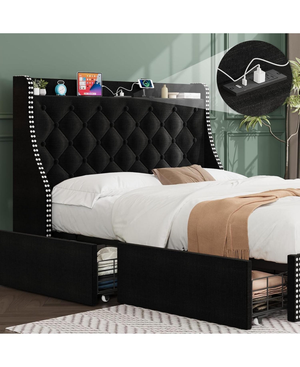 Click here for gaomon Queen Bed Frame with 4 Storage Drawers  Win... prices