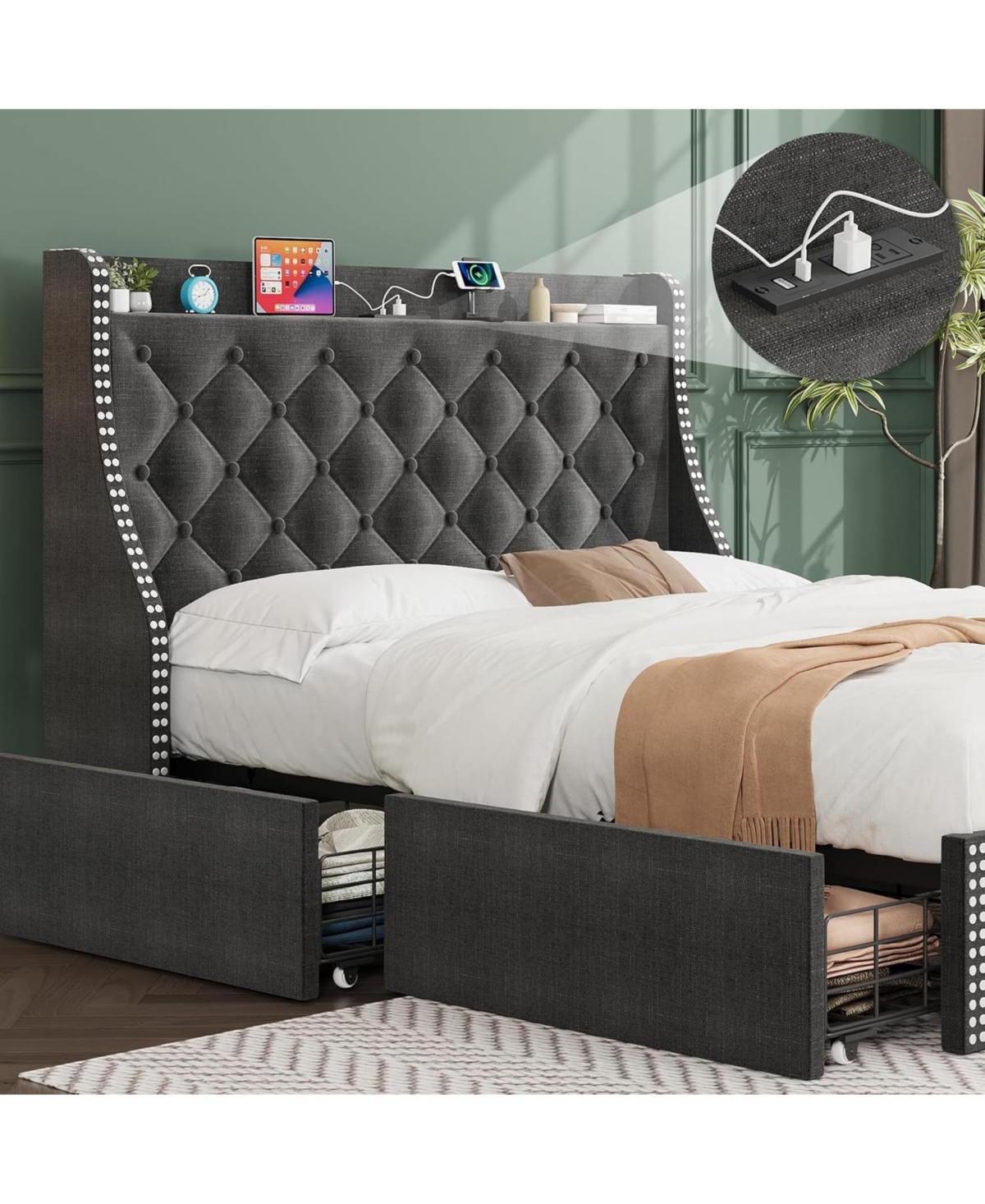 Click here for gaomon Queen Bed Frame with 4 Storage Drawers  Win... prices