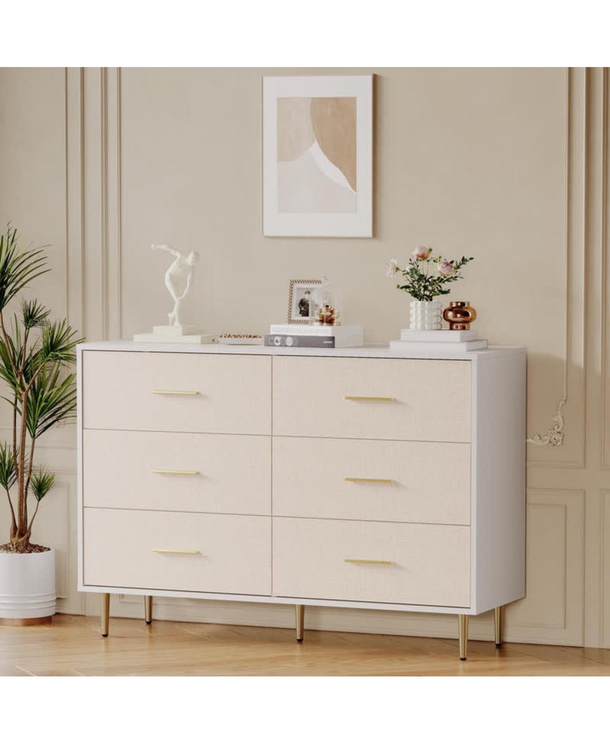 Click here for gaomon 6-Drawer Modern White Wood Dresser with Gol... prices
