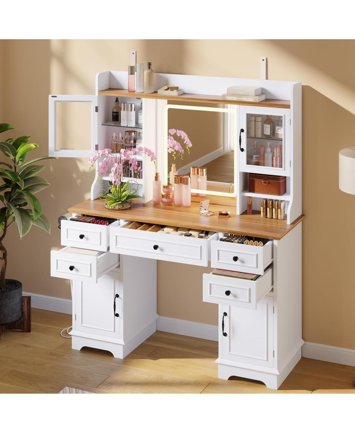 Click here for gaomon 5-Drawer 2-Door White Mdf Particle Board Va... prices