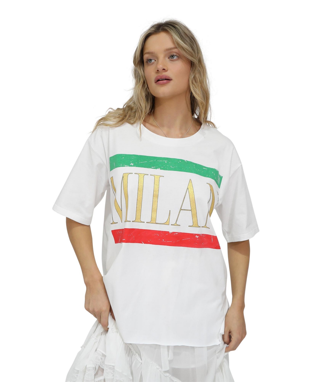 Click here for Belle & Bloom Womens I Love Milan Oversized T-Shir... prices