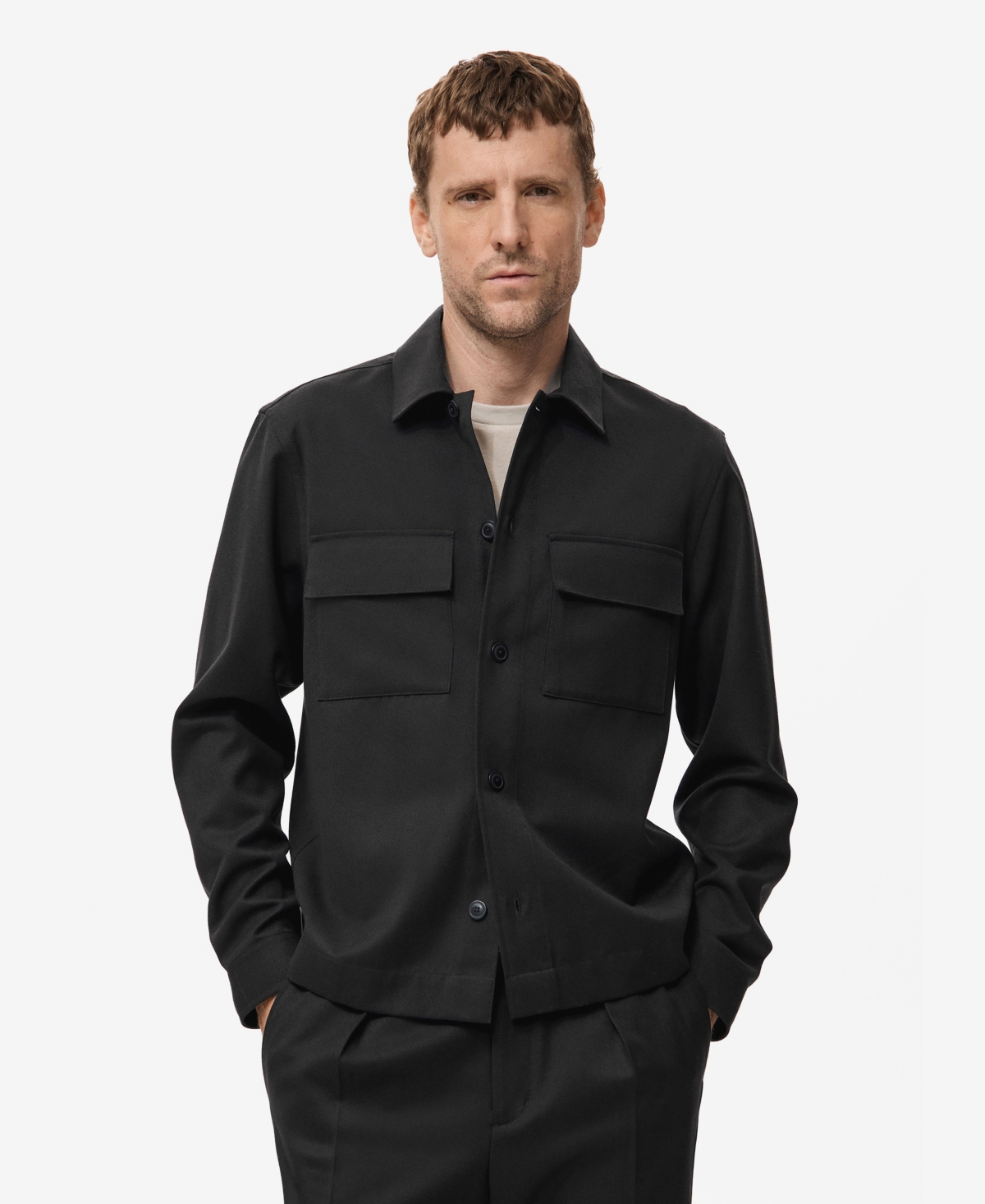 Click here for Mango Mens Pockets Flannel Overshirt - Black prices