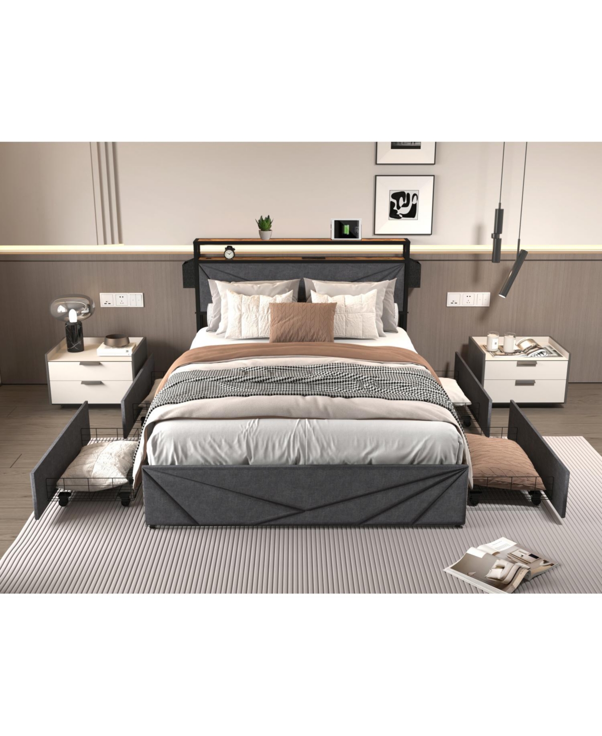 Click here for Streamdale Furniture Queen Size Wood Led Lighting... prices