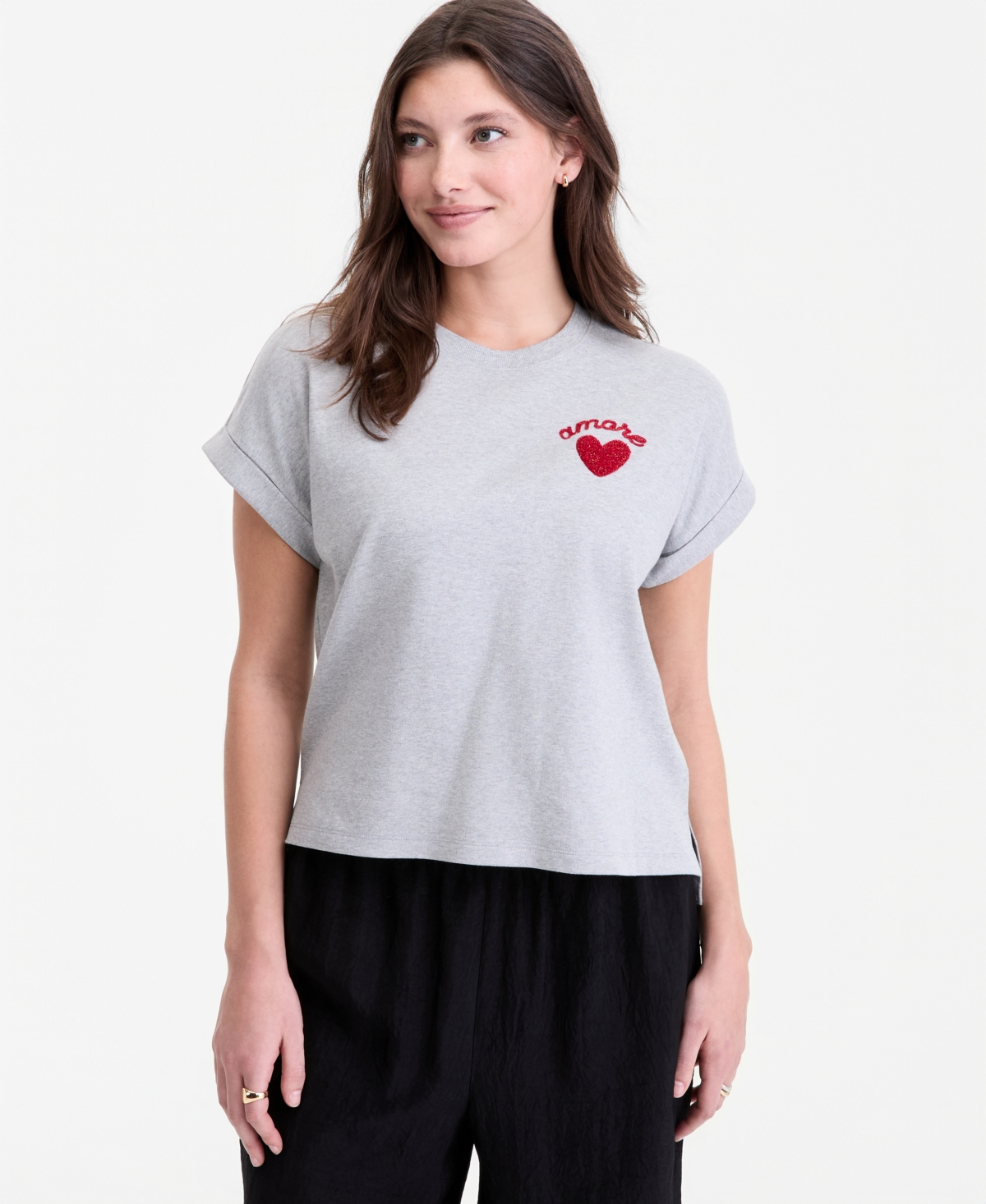 Click here for On 34th Womens Cuffed Amore Embroidered T-Shirt  M... prices