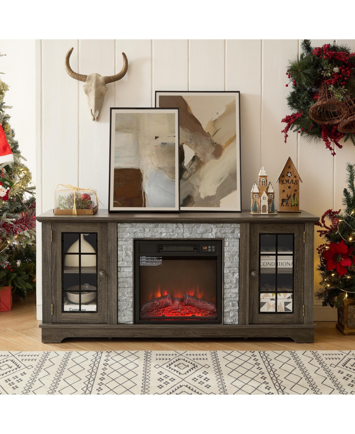 Click here for sumyeg 2-Door Storage cabinet with Electric Firepl... prices