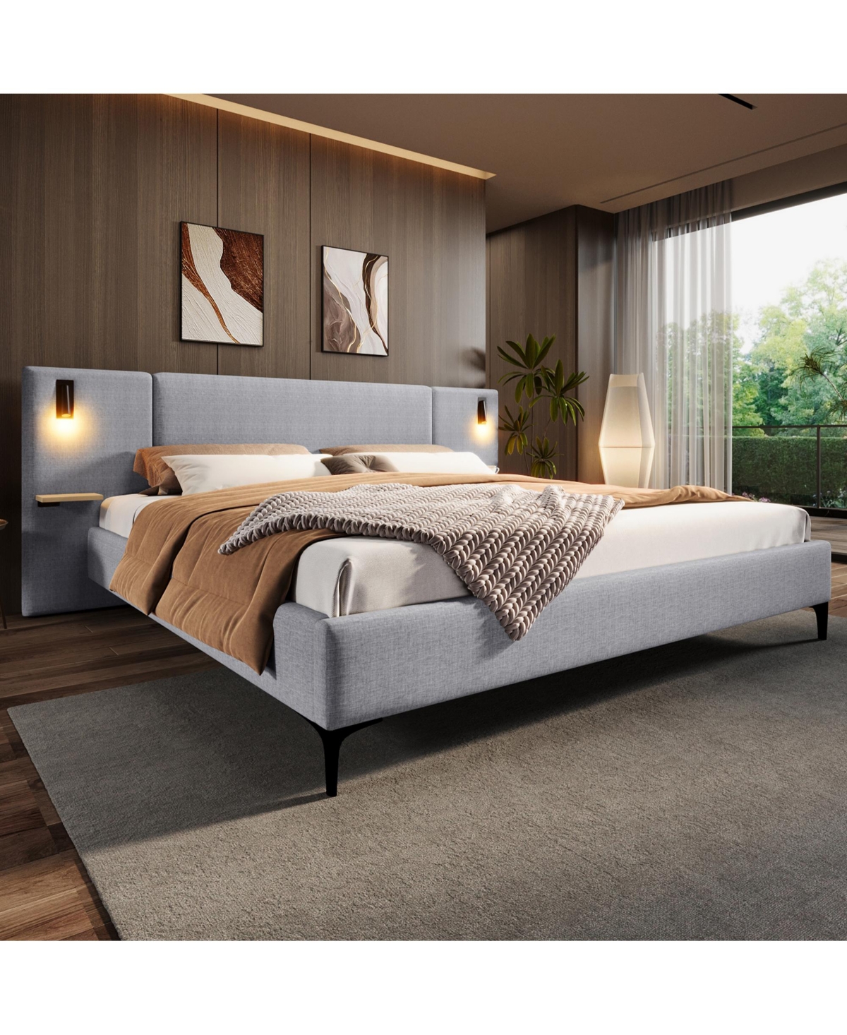 Click here for Lovmor Chic Linen Upholstered Bed with Integrated... prices