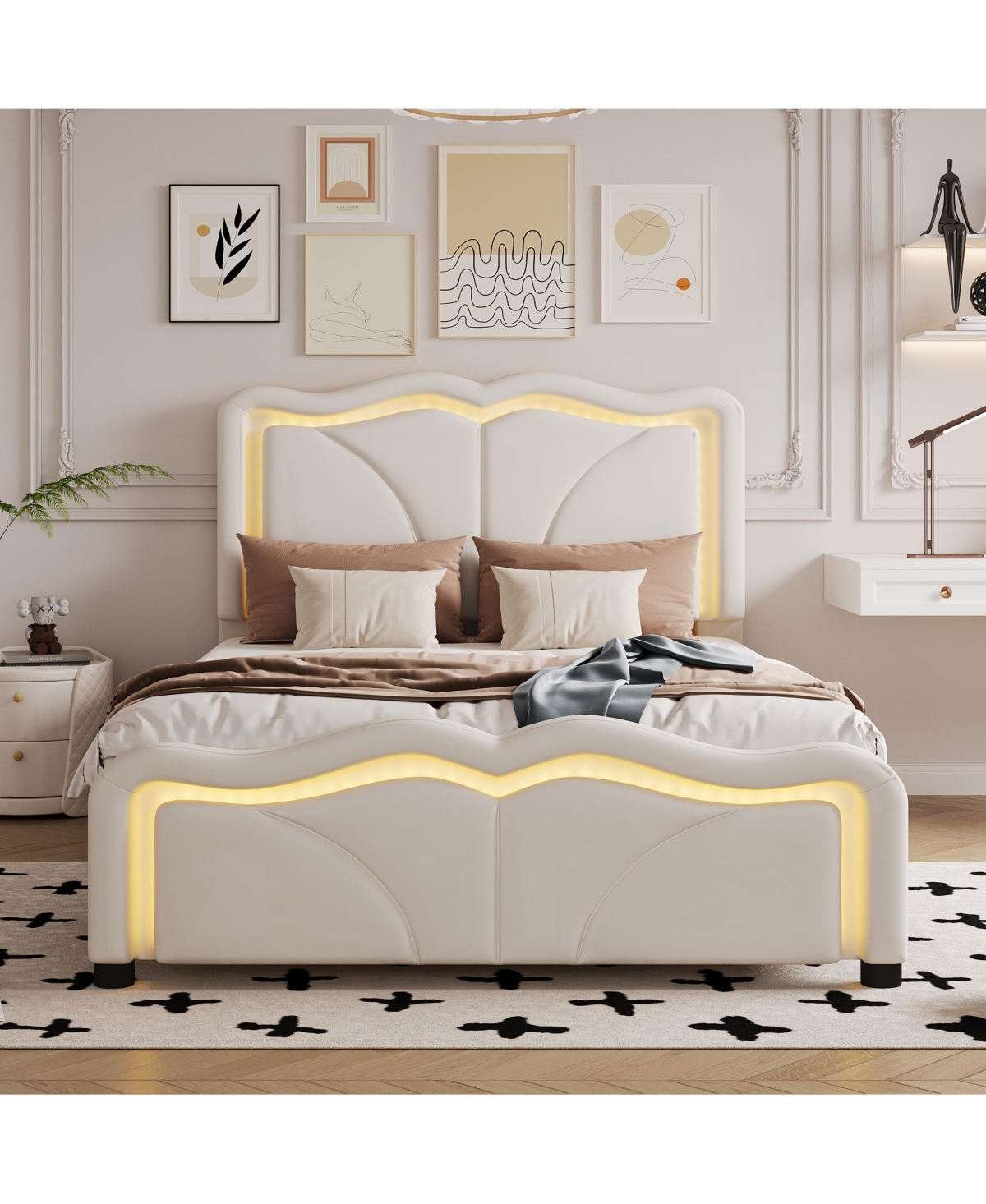 Click here for Lovmor Twin Size Upholstered Platform Bed with Cur... prices