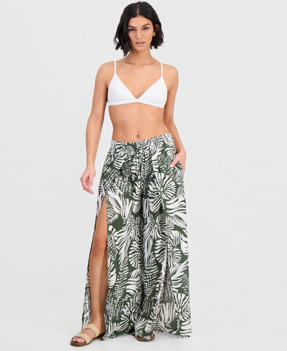 Click here for Dotti Womens Smocked-Waist Cover-Up Pants - Olive prices