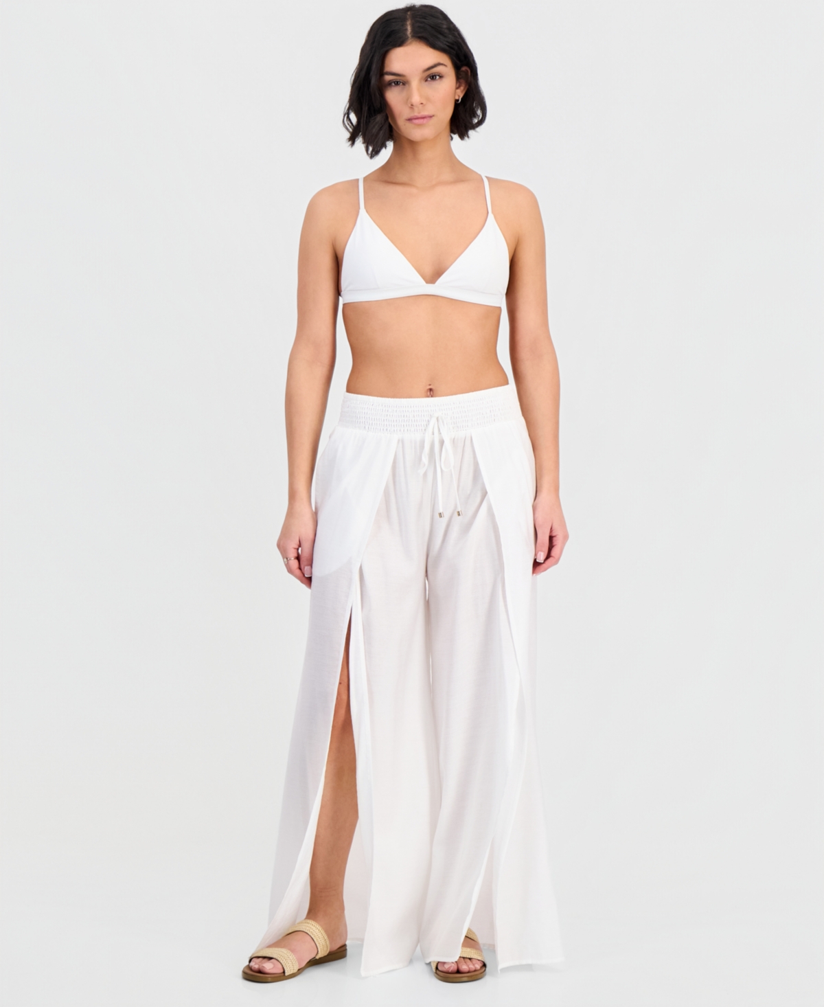 Click here for Dotti Womens Smocked-Waist Cover-Up Pants - White prices