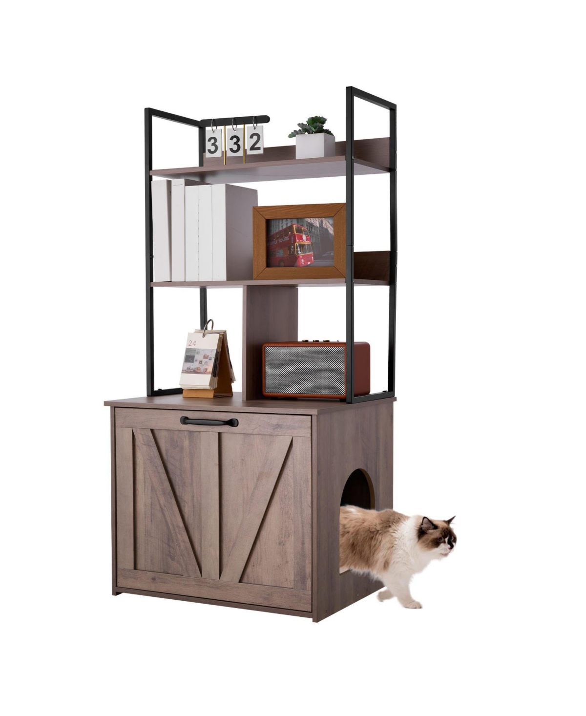 Click here for Wooden Litter Box Enclosure with 2-Tier Shelves &... prices