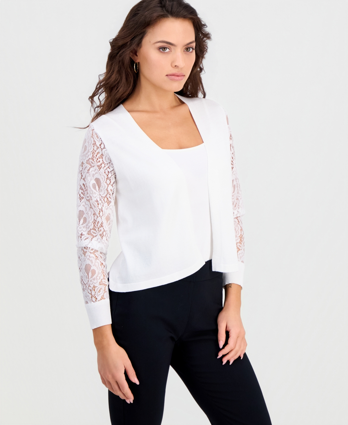 Click here for Robbie Bee Petite Lace-Sleeve Open-Front Shrug - W... prices