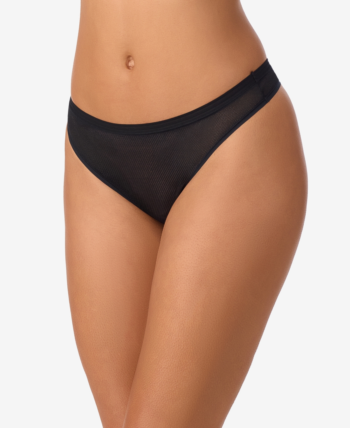 Click here for Dkny Womens Sheer Stripe Thong Underwear - Black prices