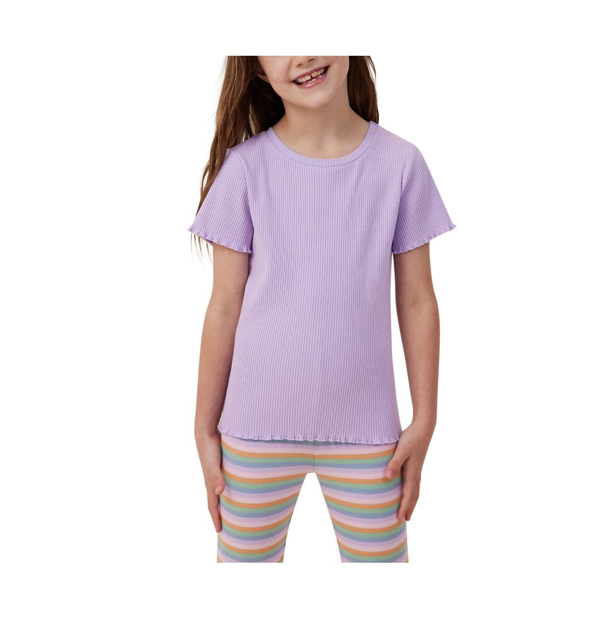 Click here for Cotton On Little Girls Raya Tee - Lilac drop rib prices
