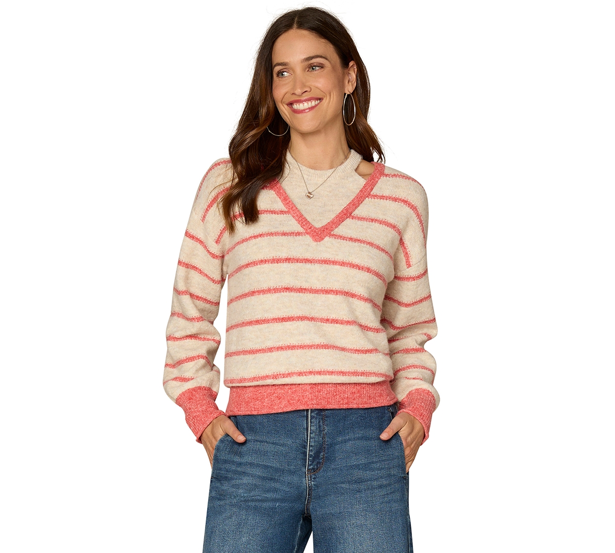 Click here for Democracy Womens Novelty Stitch Striped Sweater -... prices