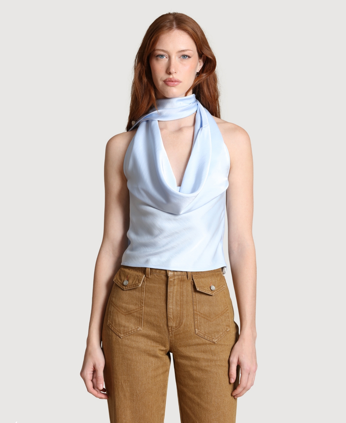 Click here for Avec Les Filles Womens Long Tie Halter Top - Ice B... prices