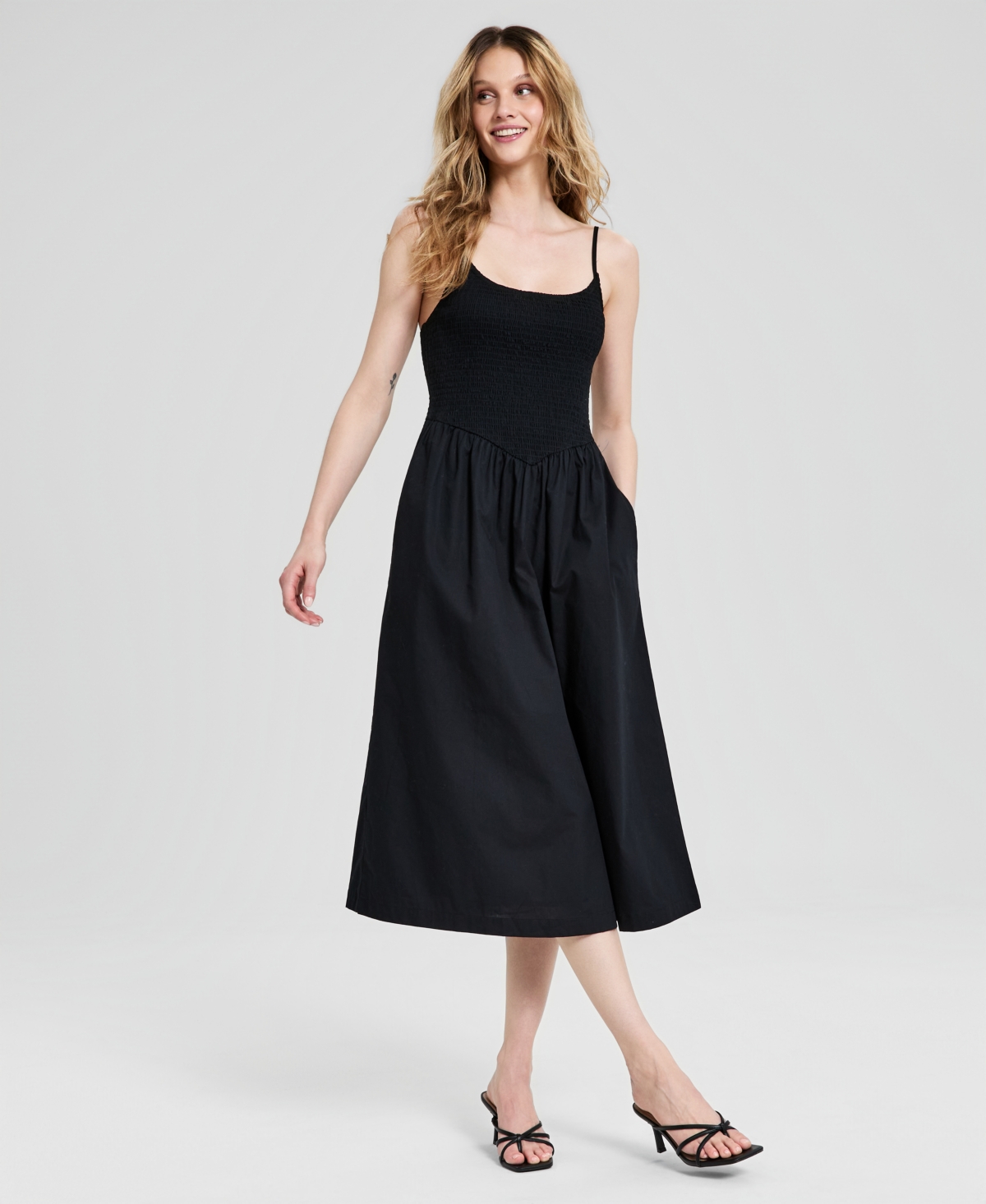 Click here for And Now This Womens Scoop-Neck Smocked Cotton Midi... prices