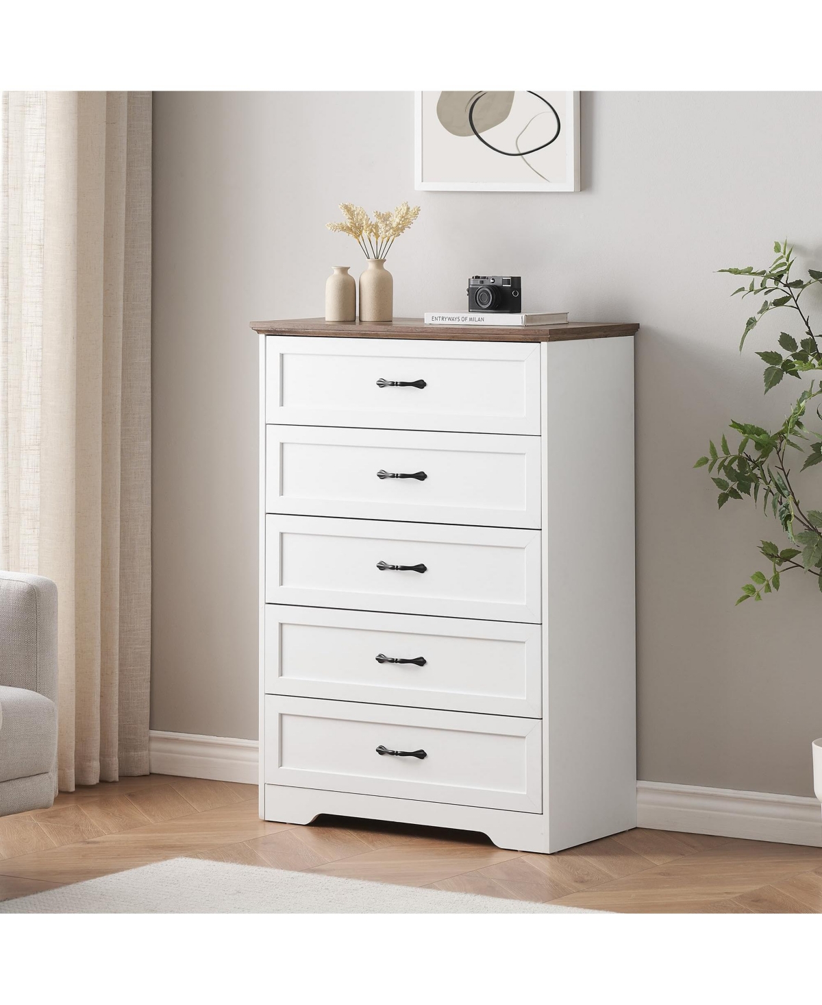 Click here for gaomon 5 Drawer White and Brown Modern Dresser  Ch... prices