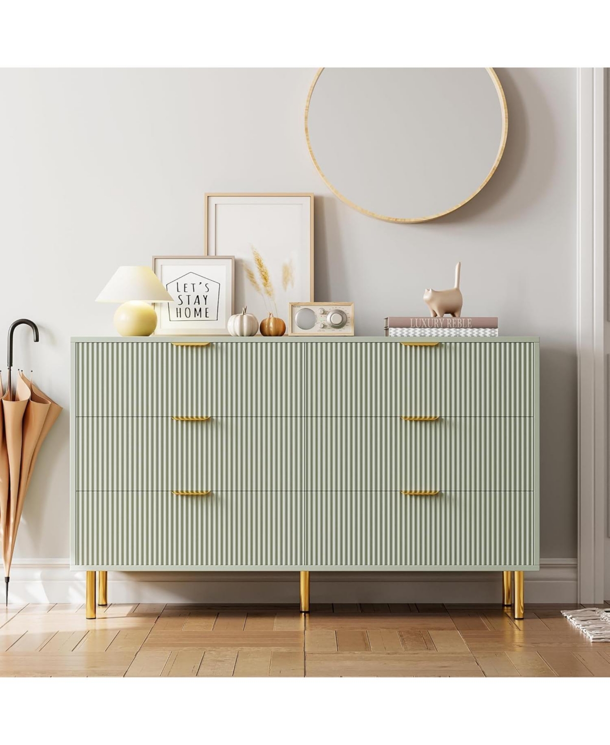 Click here for gaomon 6-Drawer Modern Green Dresser  Gold Handle... prices