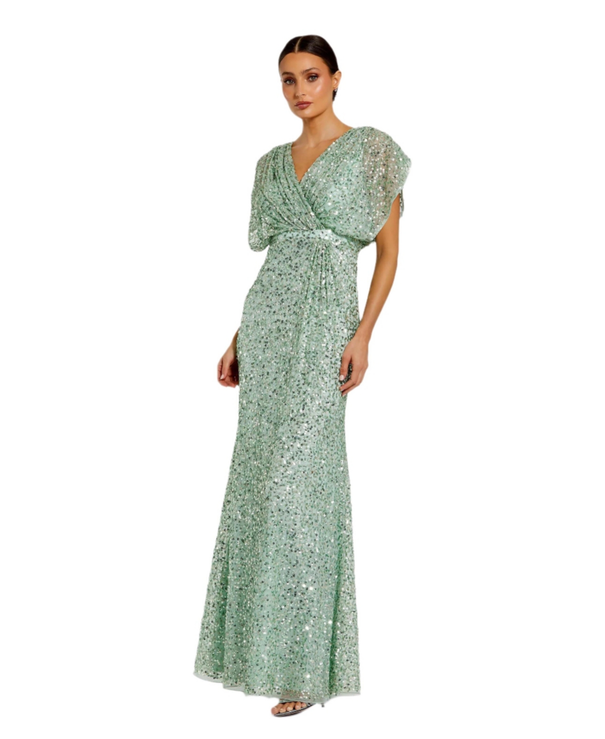 Click here for Mac Duggal Womens Draped Sleeve V Neck Gown - Seaf... prices