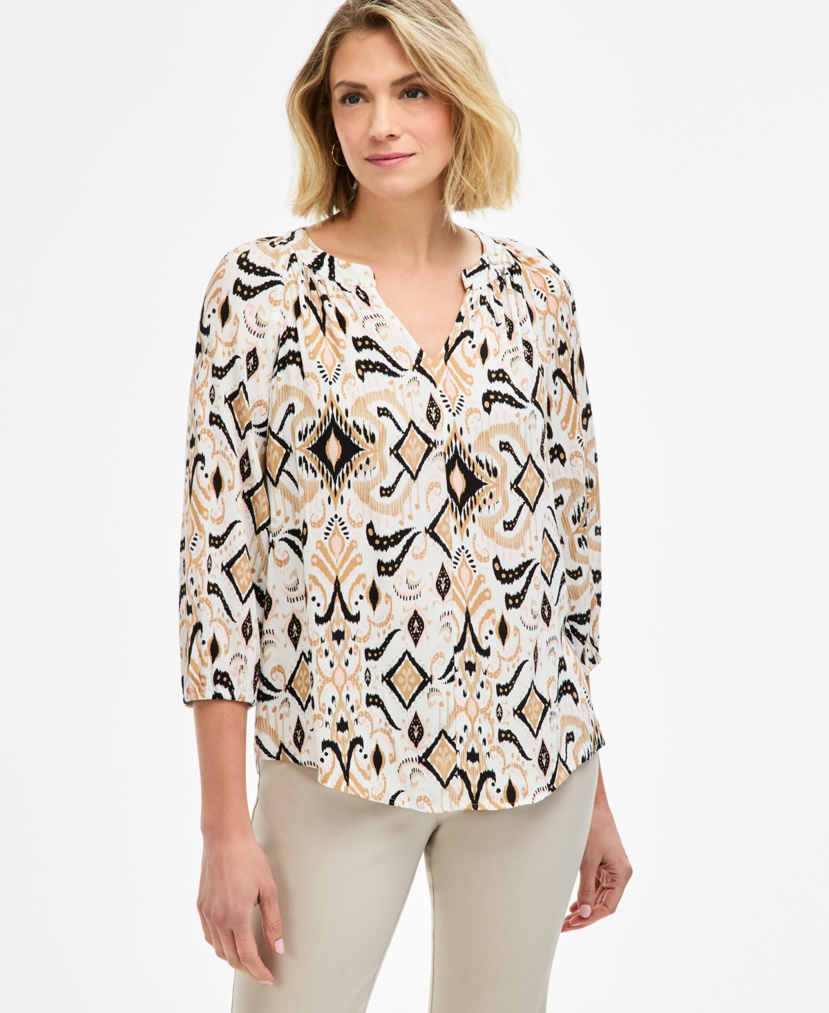 Click here for Jm Collection Womens Printed 3/4-Sleeve Blouse  Ma... prices