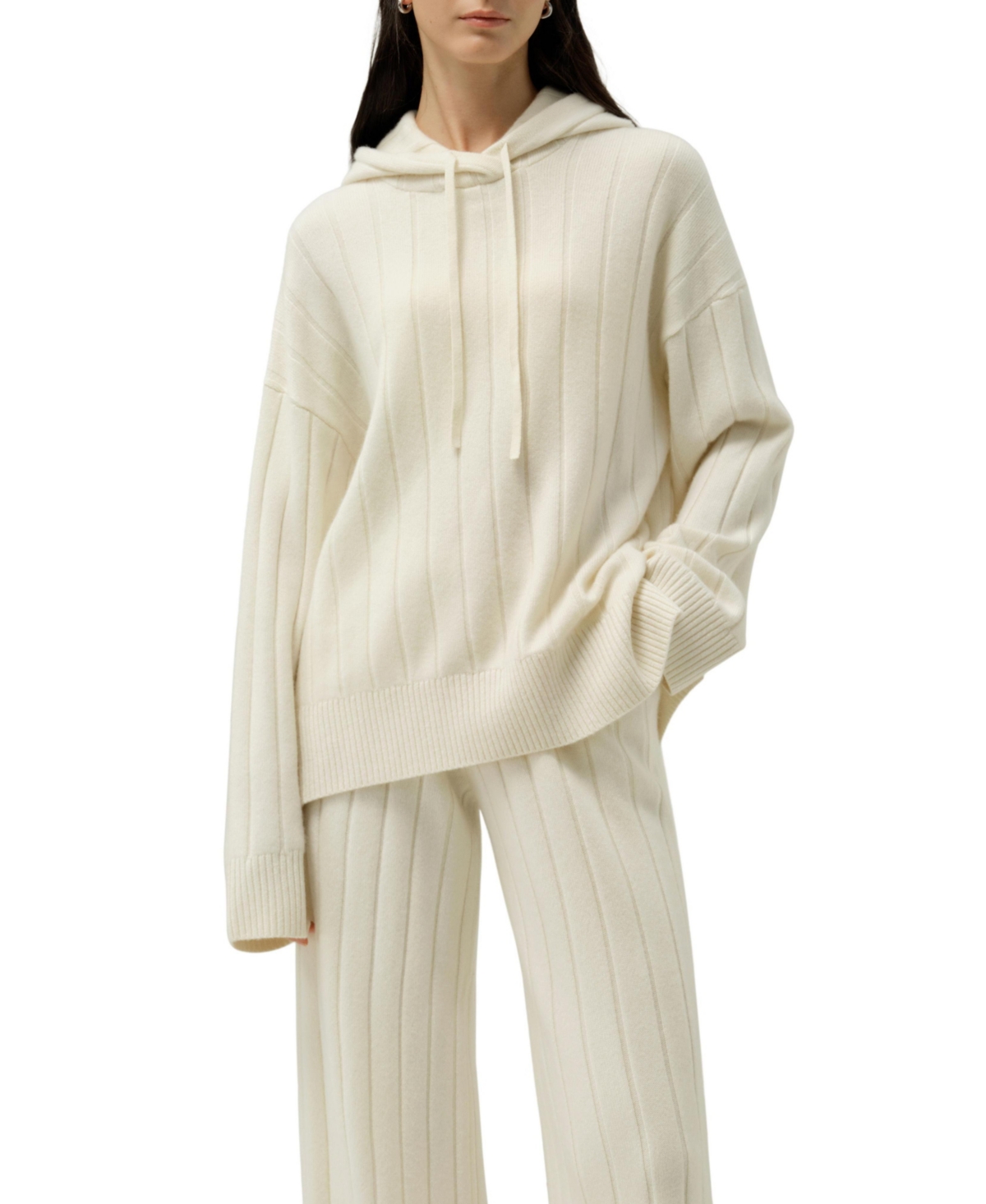 Click here for Lilysilk Womens Ribbed Hooded Knit Top - White prices