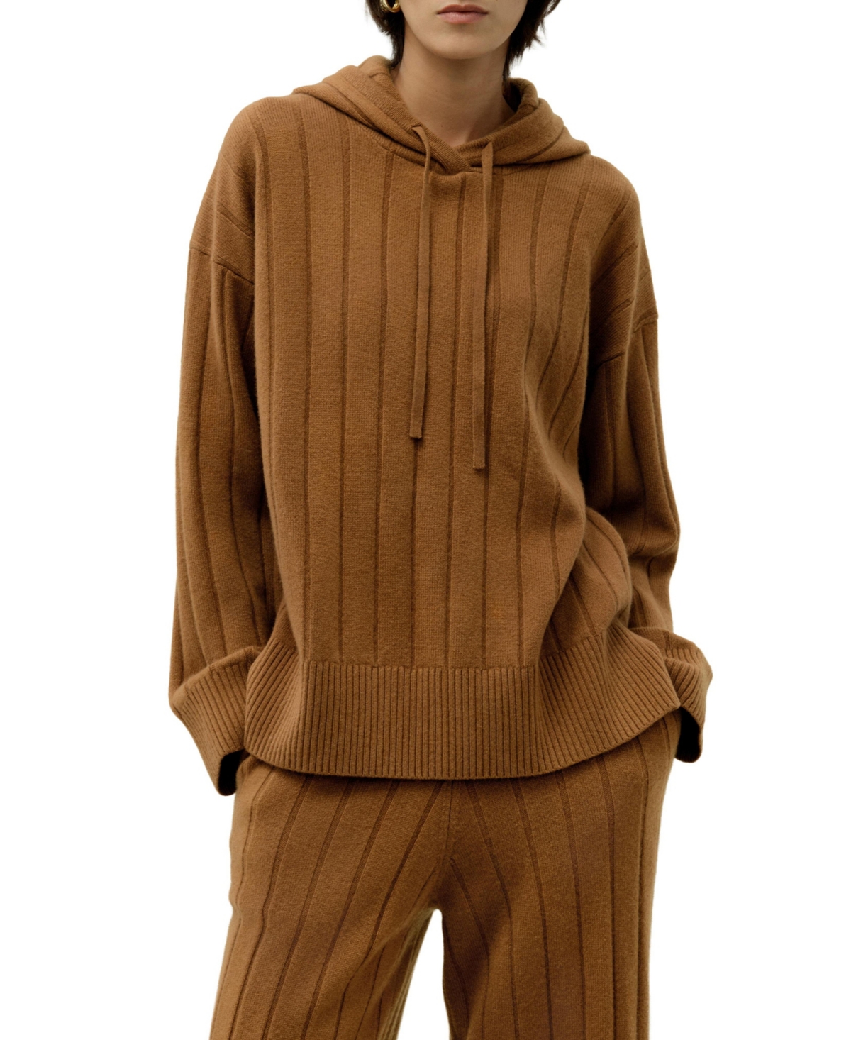 Click here for Lilysilk Womens Ribbed Hooded Knit Top - Cinnamon prices