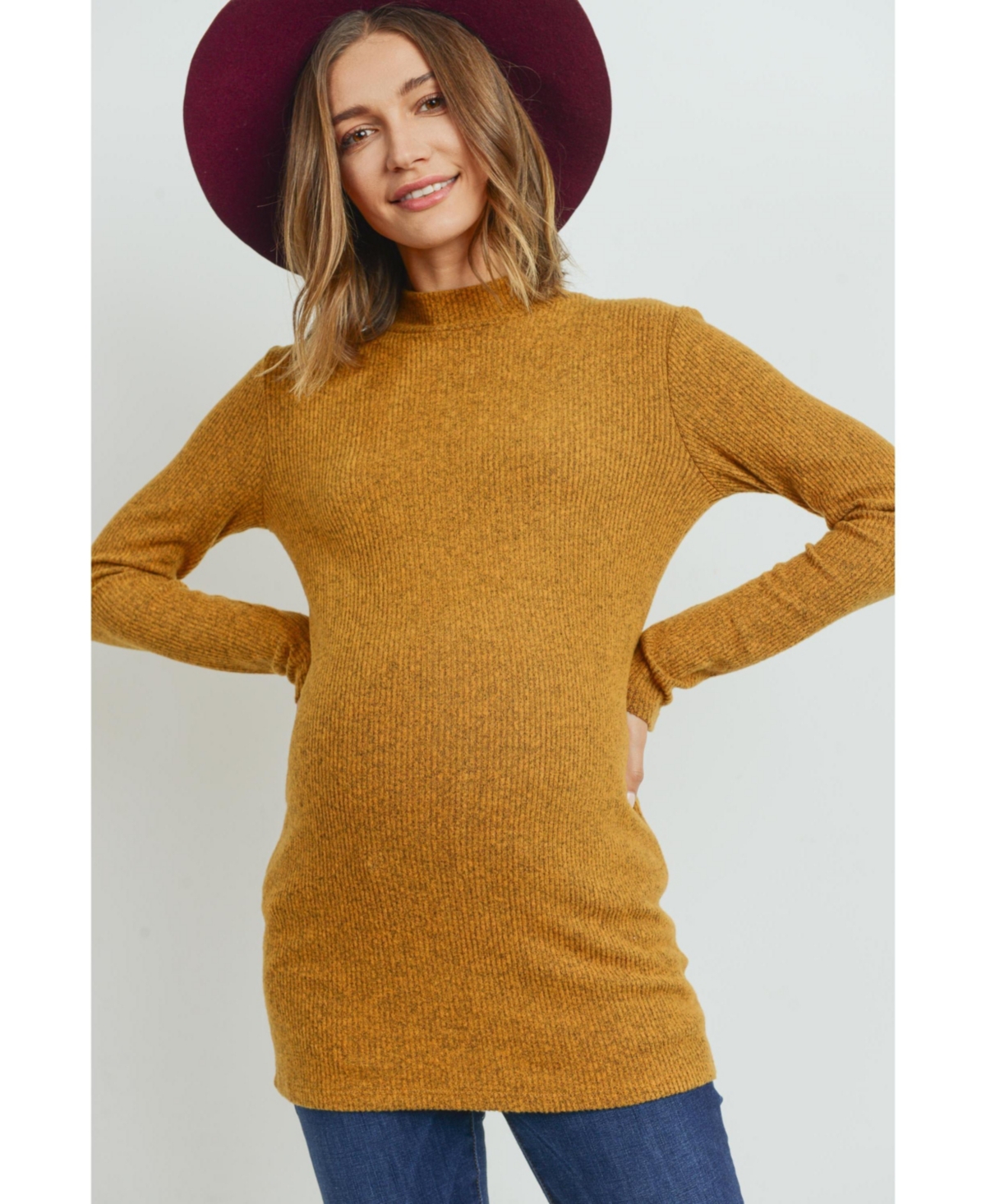 Click here for Hello Miz Maternity Mock Neck Long Sleeve Ribbed T... prices