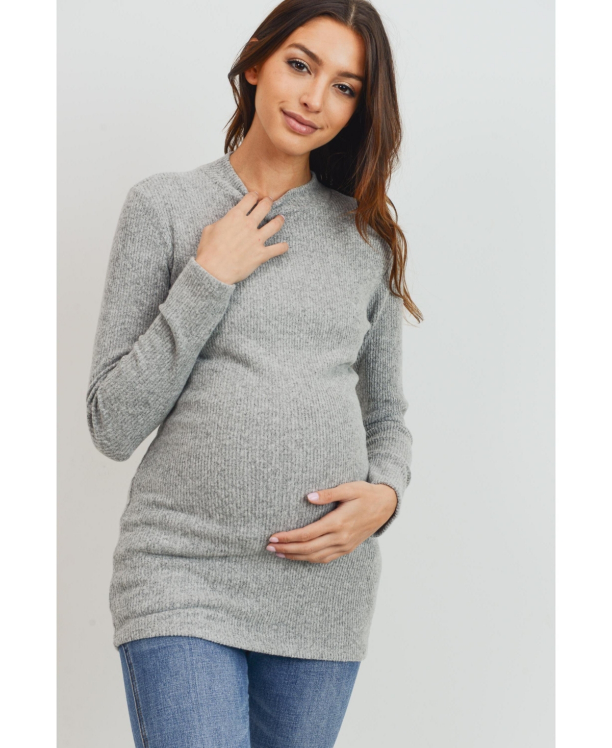 Click here for Hello Miz Maternity Mock Neck Long Sleeve Ribbed T... prices
