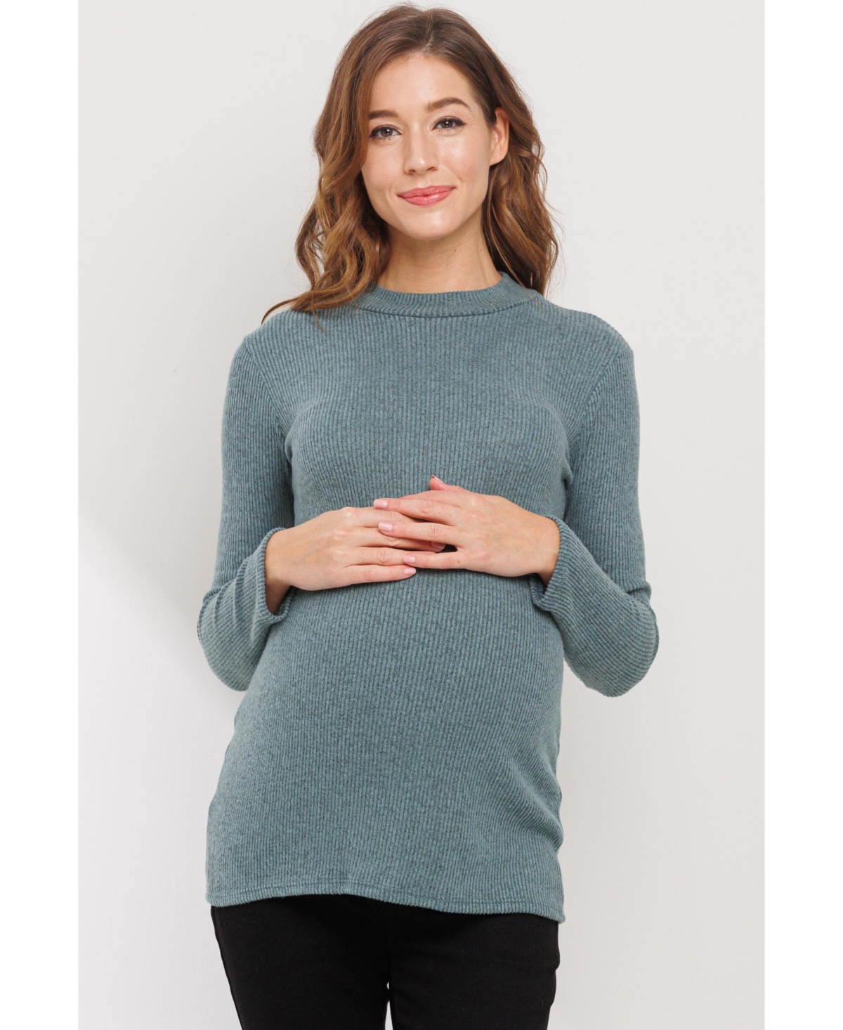 Click here for Hello Miz Maternity Mock Neck Long Sleeve Ribbed T... prices