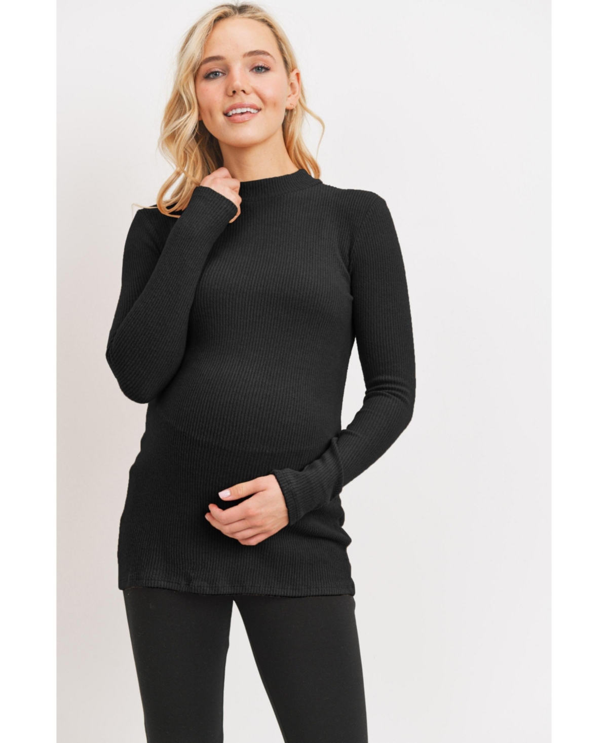 Click here for Hello Miz Maternity Mock Neck Long Sleeve Ribbed T... prices