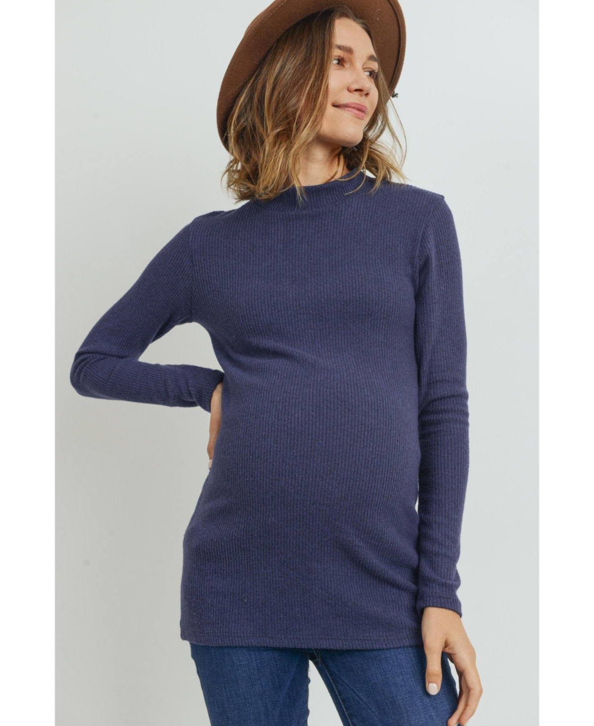 Click here for Hello Miz Maternity Mock Neck Long Sleeve Ribbed T... prices