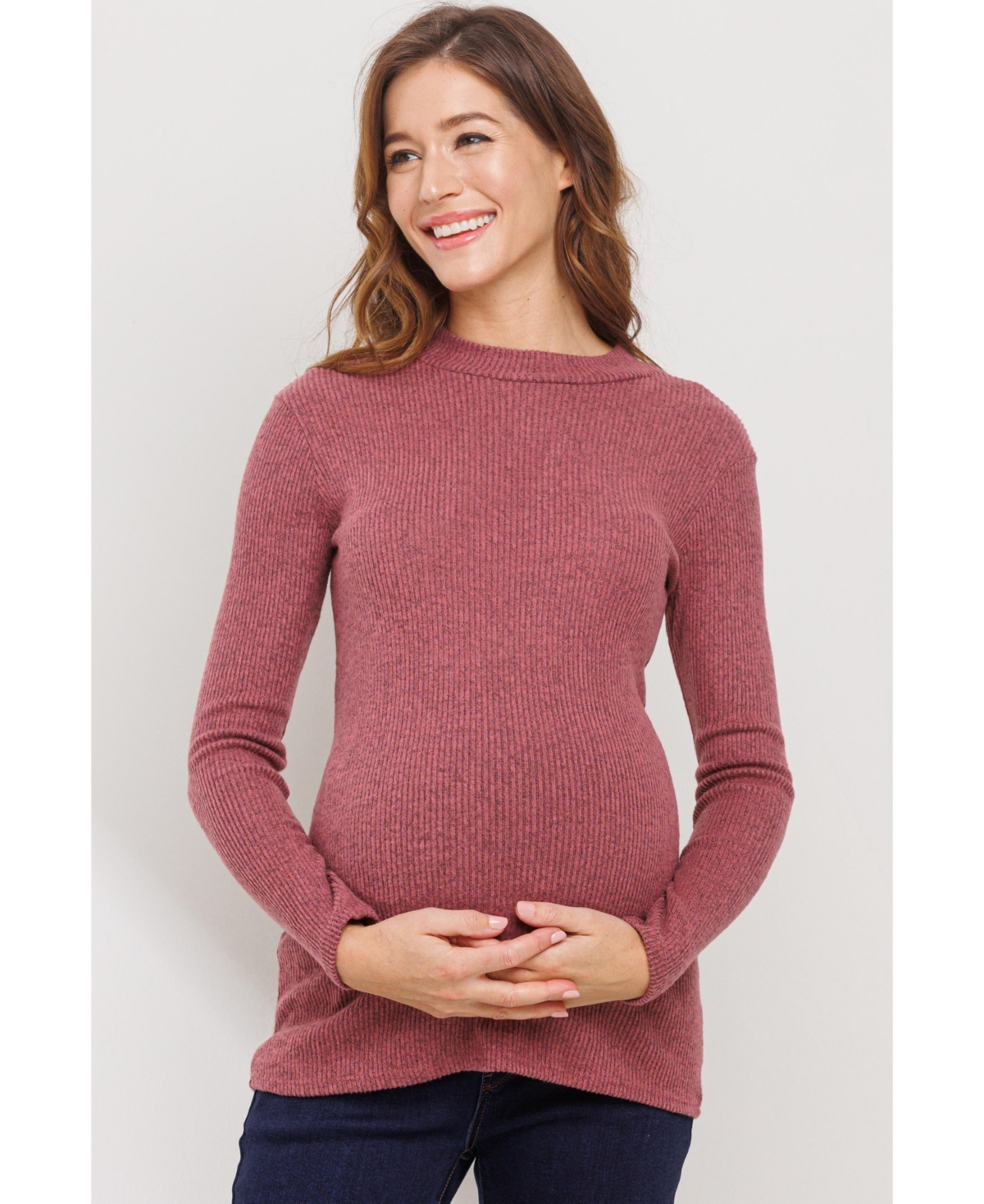 Click here for Hello Miz Maternity Mock Neck Long Sleeve Ribbed T... prices