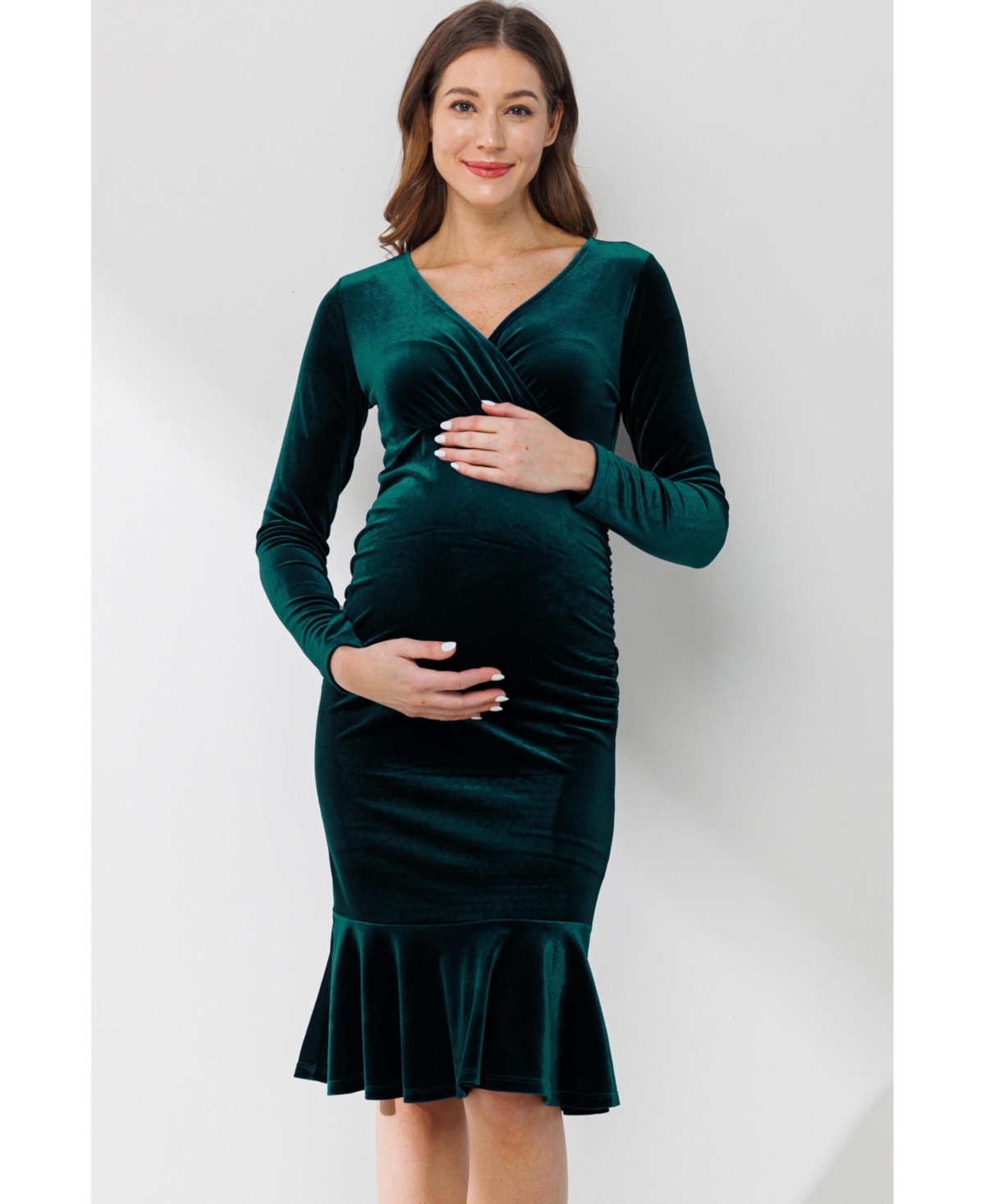 Click here for Hello Miz Maternity Velvet V Neck Long Sleeve Ruch... prices
