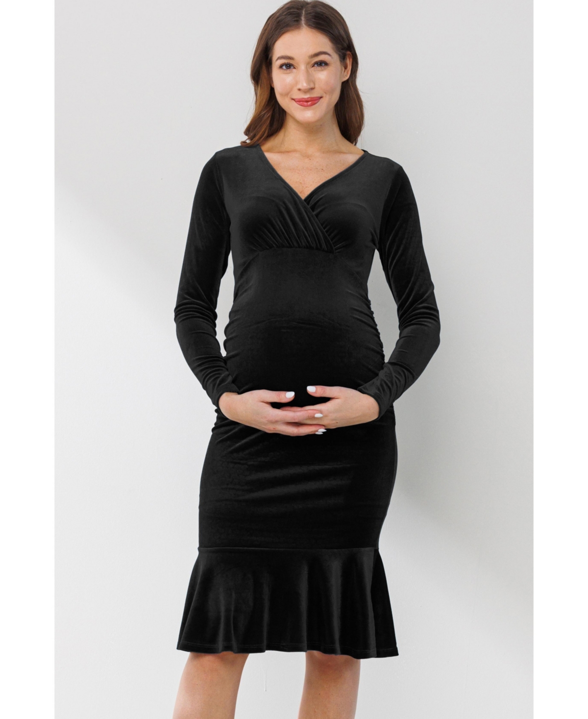 Click here for Hello Miz Maternity Velvet V Neck Long Sleeve Ruch... prices