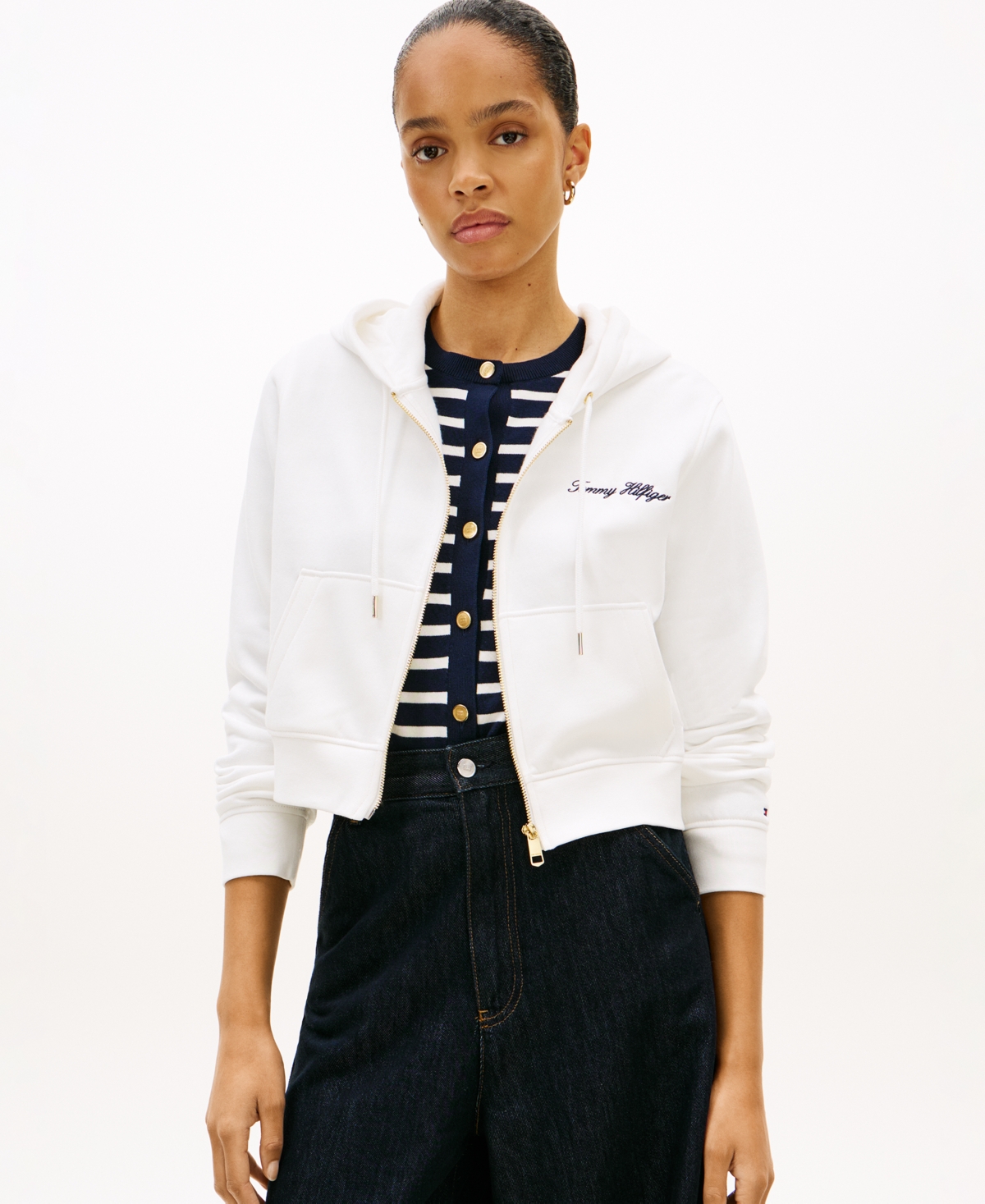 Click here for Tommy Hilfiger Womens Full-Zip Hoodie - Ecru prices