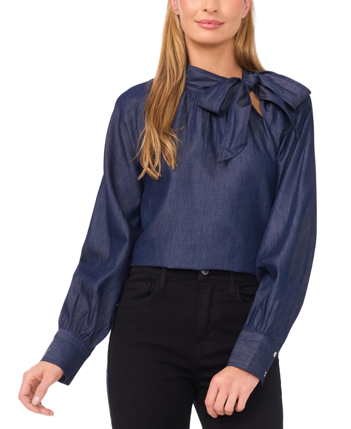 Click here for CeCe Womens Tie Collared Top - Classic Navy prices