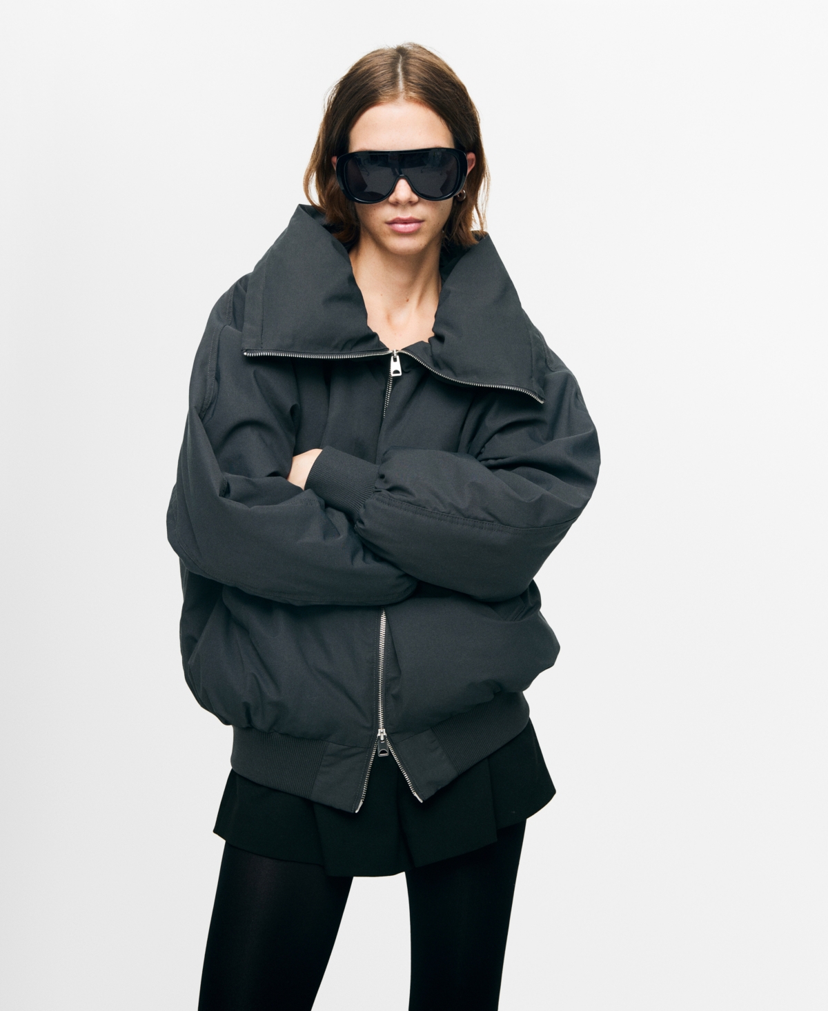 Click here for Mango Womens Funnel-Neck Bomber Jacket - Gray prices