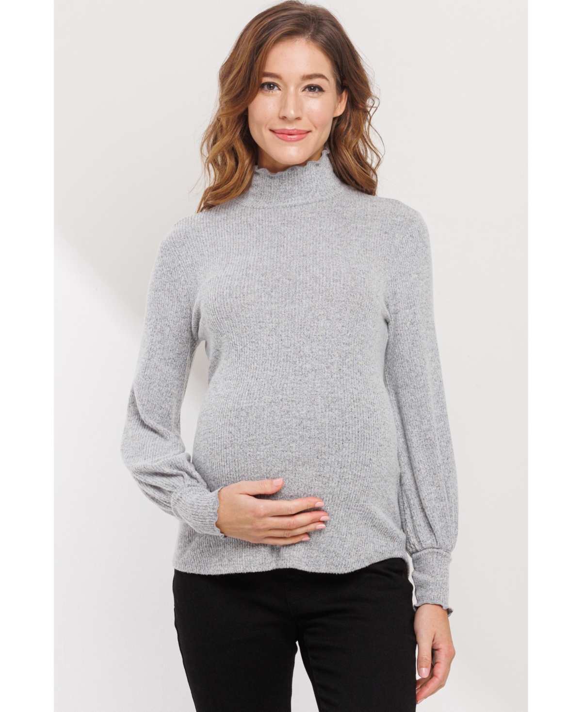 Click here for Hello Miz Maternity Turtleneck Ribbed Knit Long Sl... prices