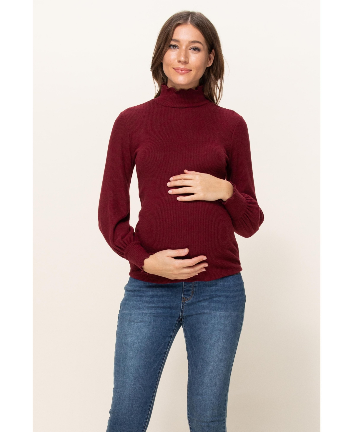 Click here for Hello Miz Maternity Turtleneck Ribbed Knit Long Sl... prices