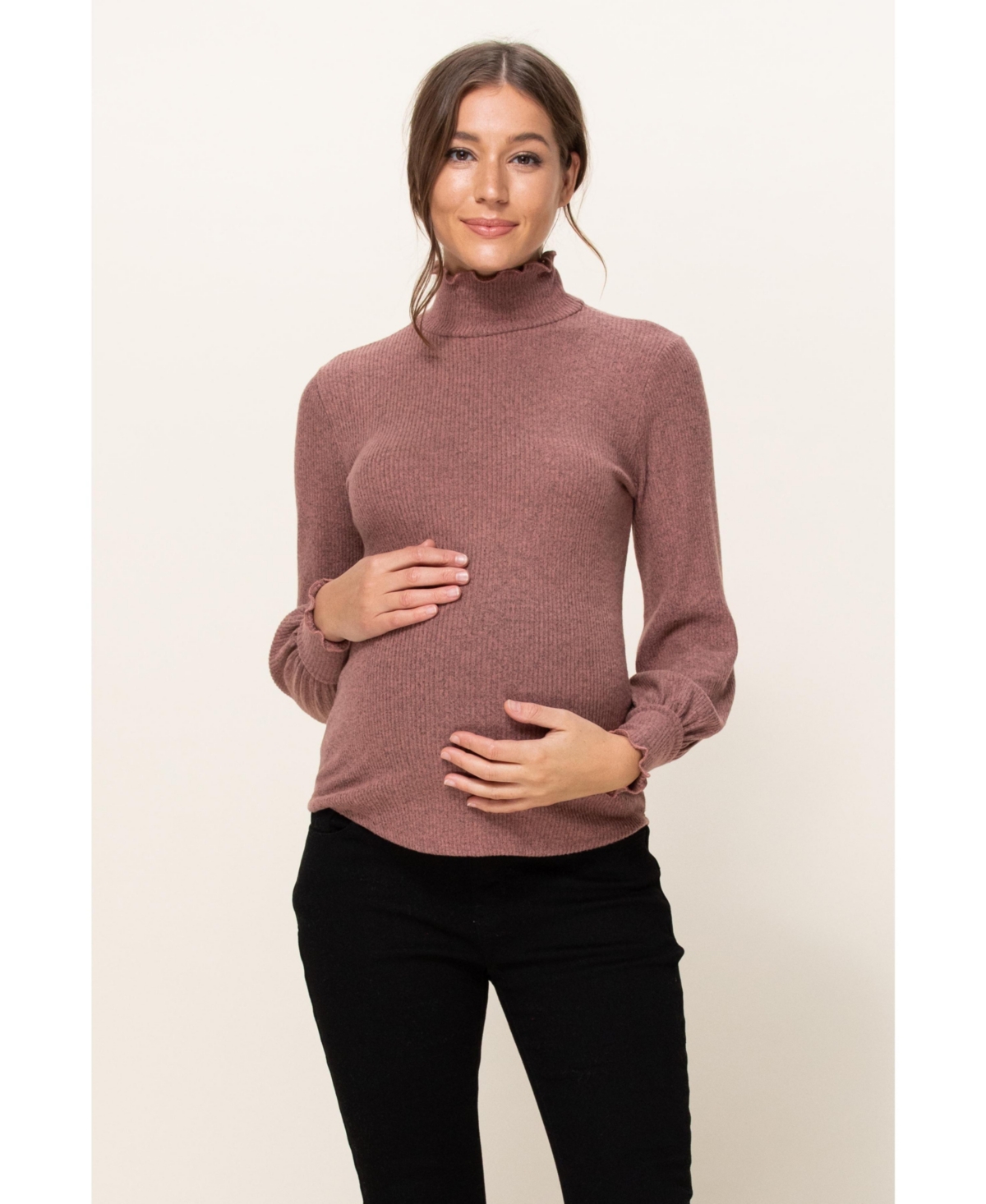 Click here for Hello Miz Maternity Turtleneck Ribbed Knit Long Sl... prices