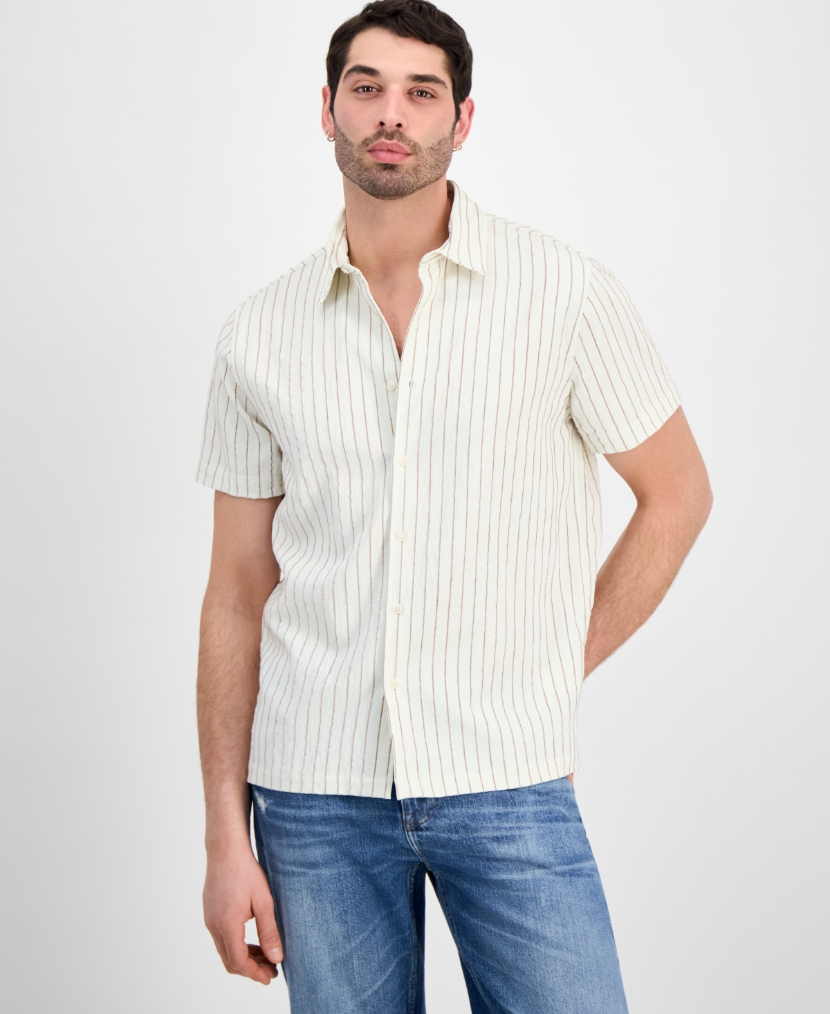 Click here for Guess Mens Redford Stripe Woven Short-Sleeve Shirt... prices