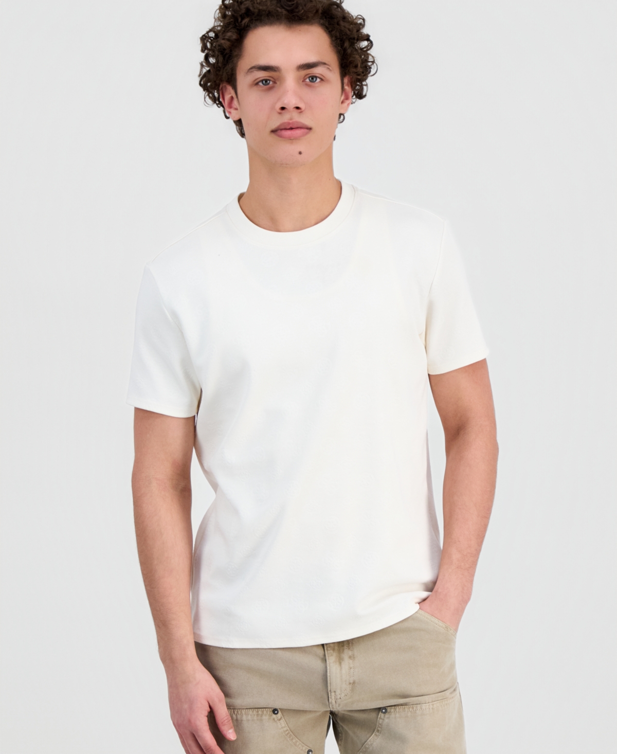 Click here for Guess Mens Nico Embossed Knit T-Shirt - PEONY LOGO... prices