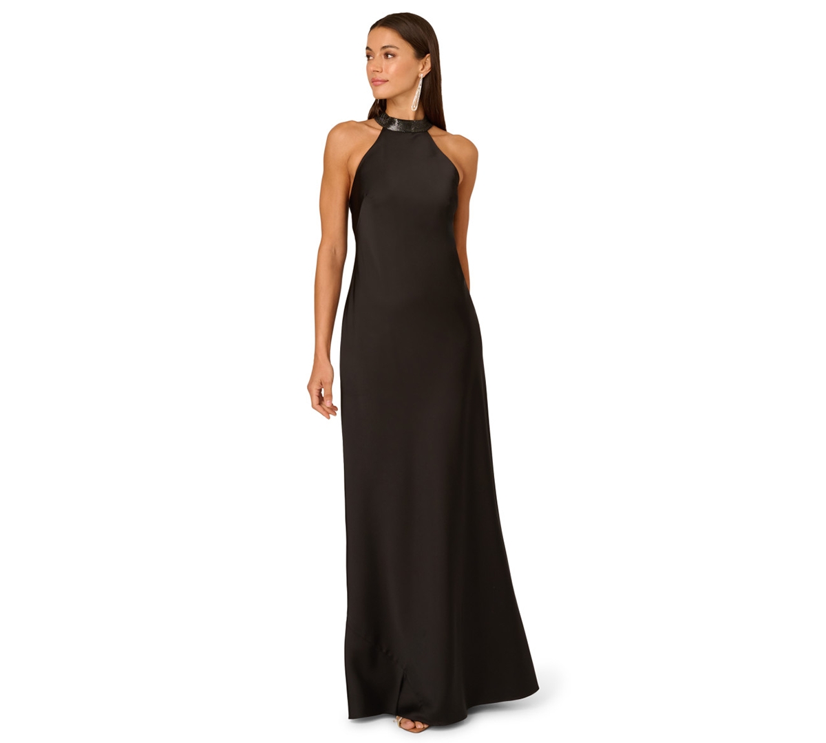 Click here for Adrianna Womens Stretch Satin Long Dress - Black prices