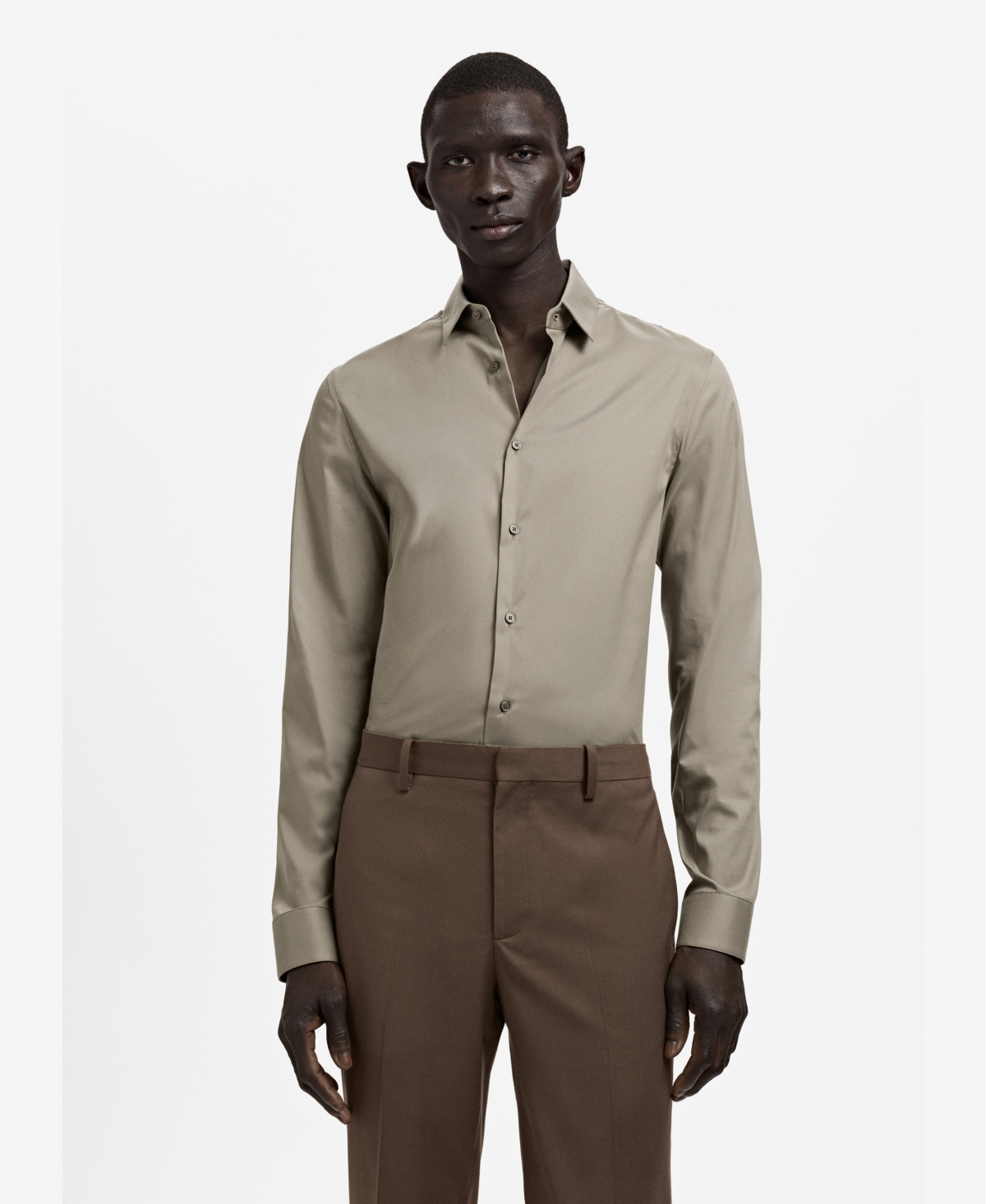 Click here for Mango Mens Slim Fit Cotton Dress Shirt - Brown prices