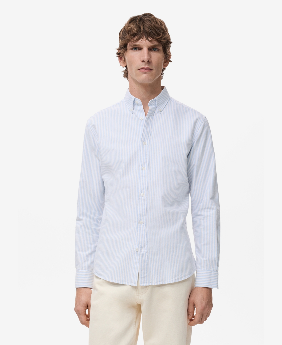 Click here for Mango Mens Cotton Kodak Striped Shirt - Blue prices