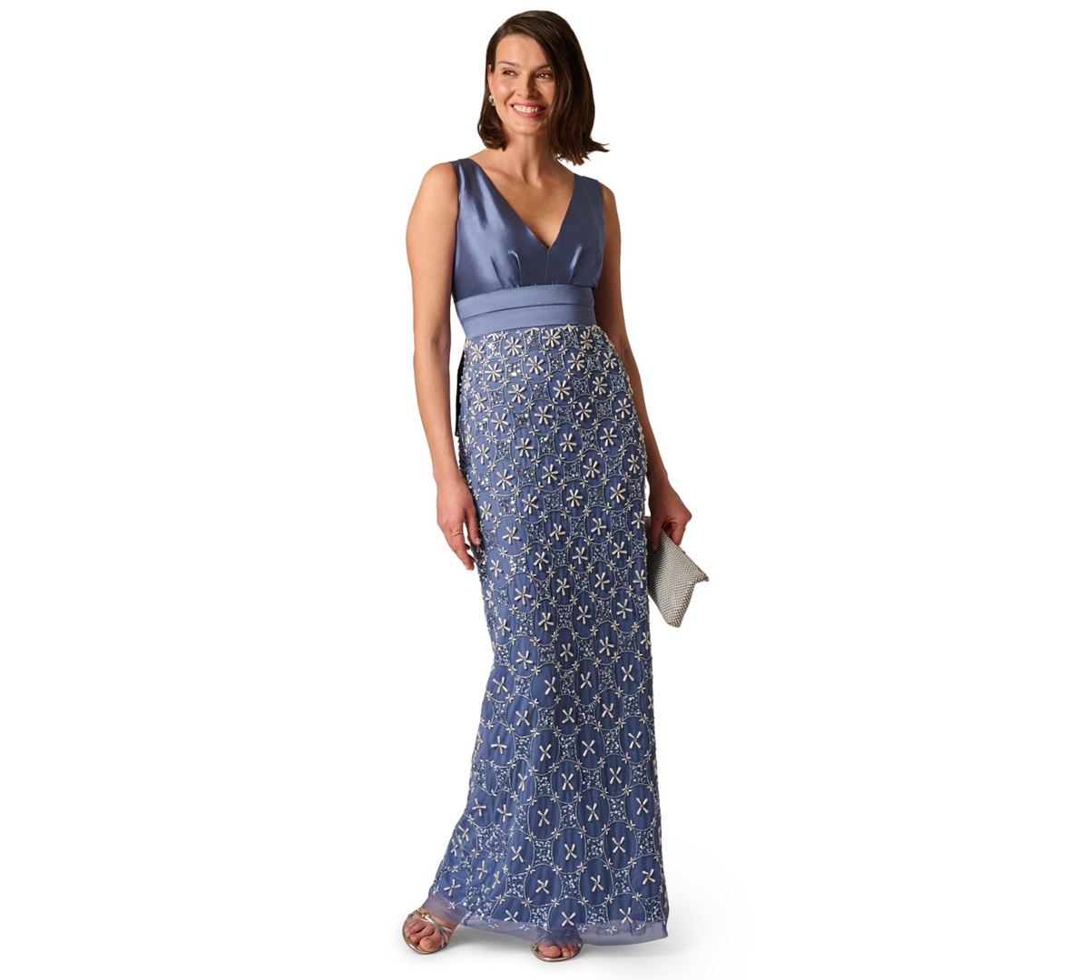 Click here for Adrianna Papell Womens Beaded V-Neck Ball Gown - F... prices