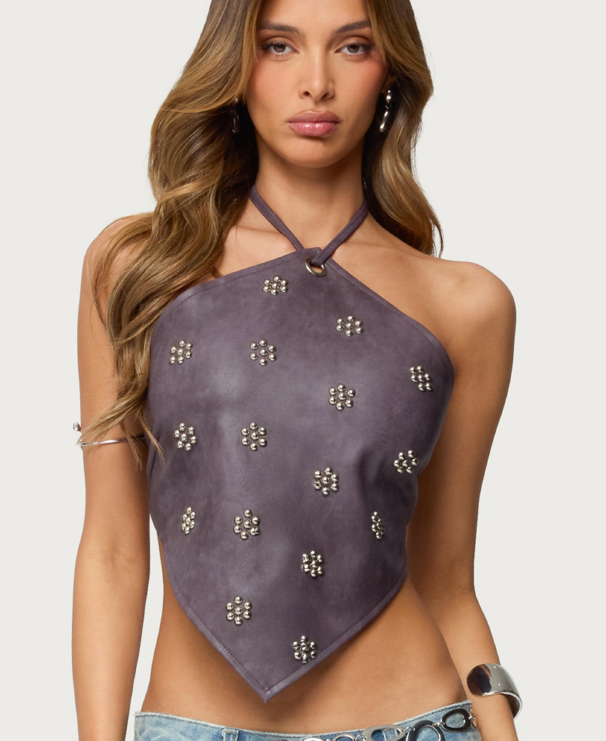 Click here for Edikted Womens Shila Studded Faux Leather Backless... prices