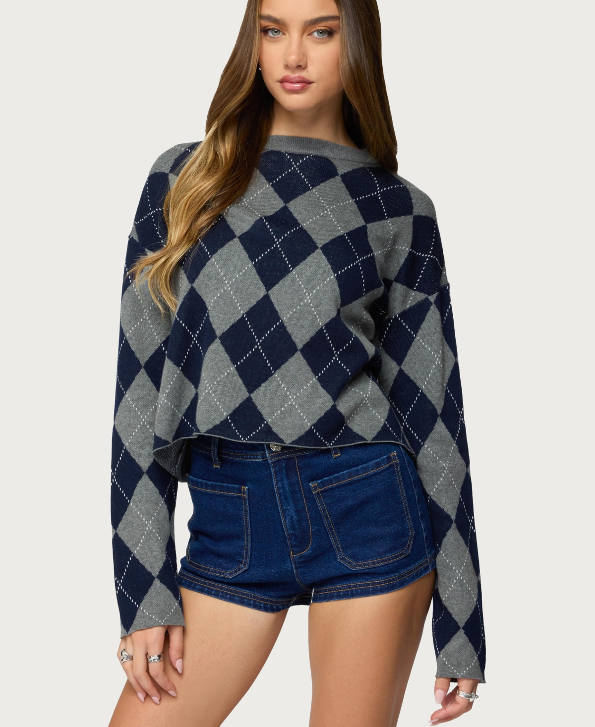 Click here for Edikted Womens Prep Girl Argyle Knit Top - Dark-gr... prices